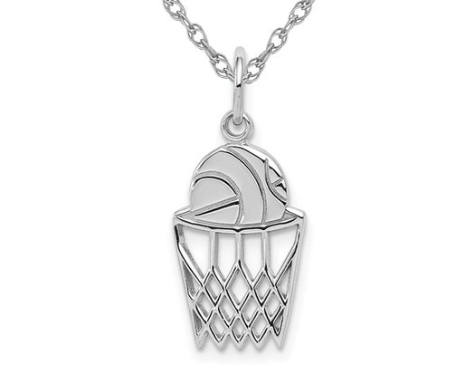 10K White Gold Basketball In Net Pendant Necklace Charm with Chain ...