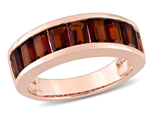 3.33 Carat (ctw) Baguettte Garnet Band Ring in Rose Plated Silver - Gem ...